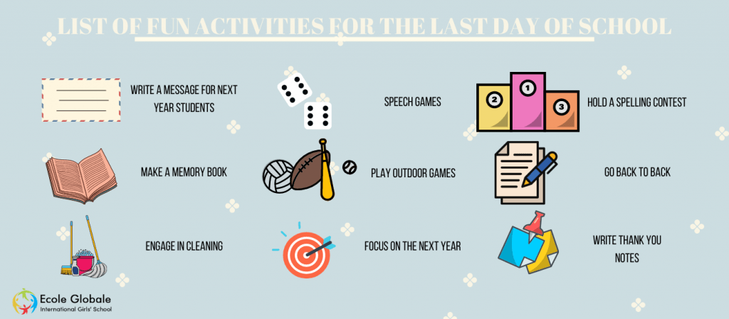 LIST OF FUN ACTIVITIES FOR THE LAST DAY OF SCHOOL